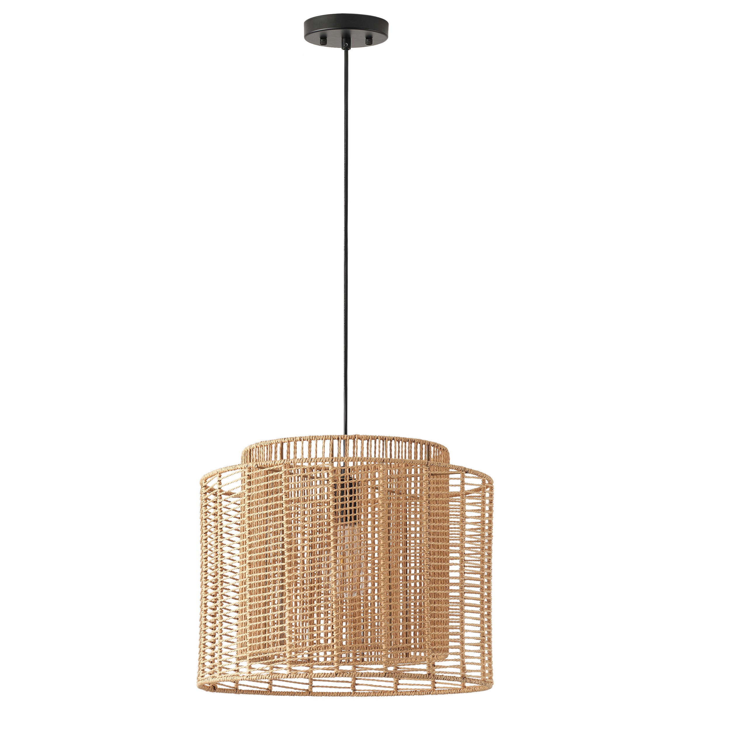 1-Light Round Double-Layer Lampshade Design Pendant Lighting – Aiwen ...