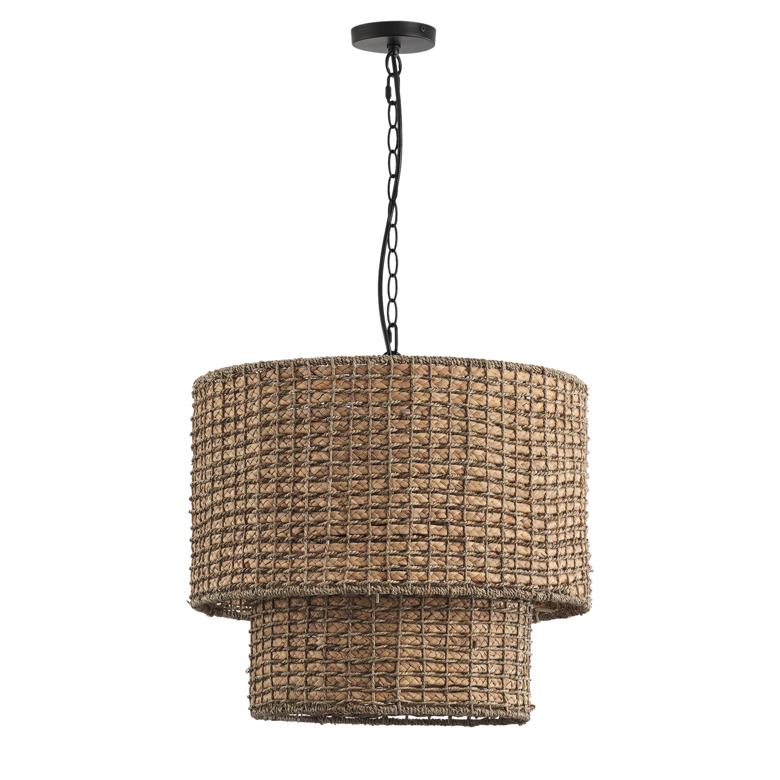 4-Light Brown Double Layer Natural Rattan Shades Design Pendant Lighti ...