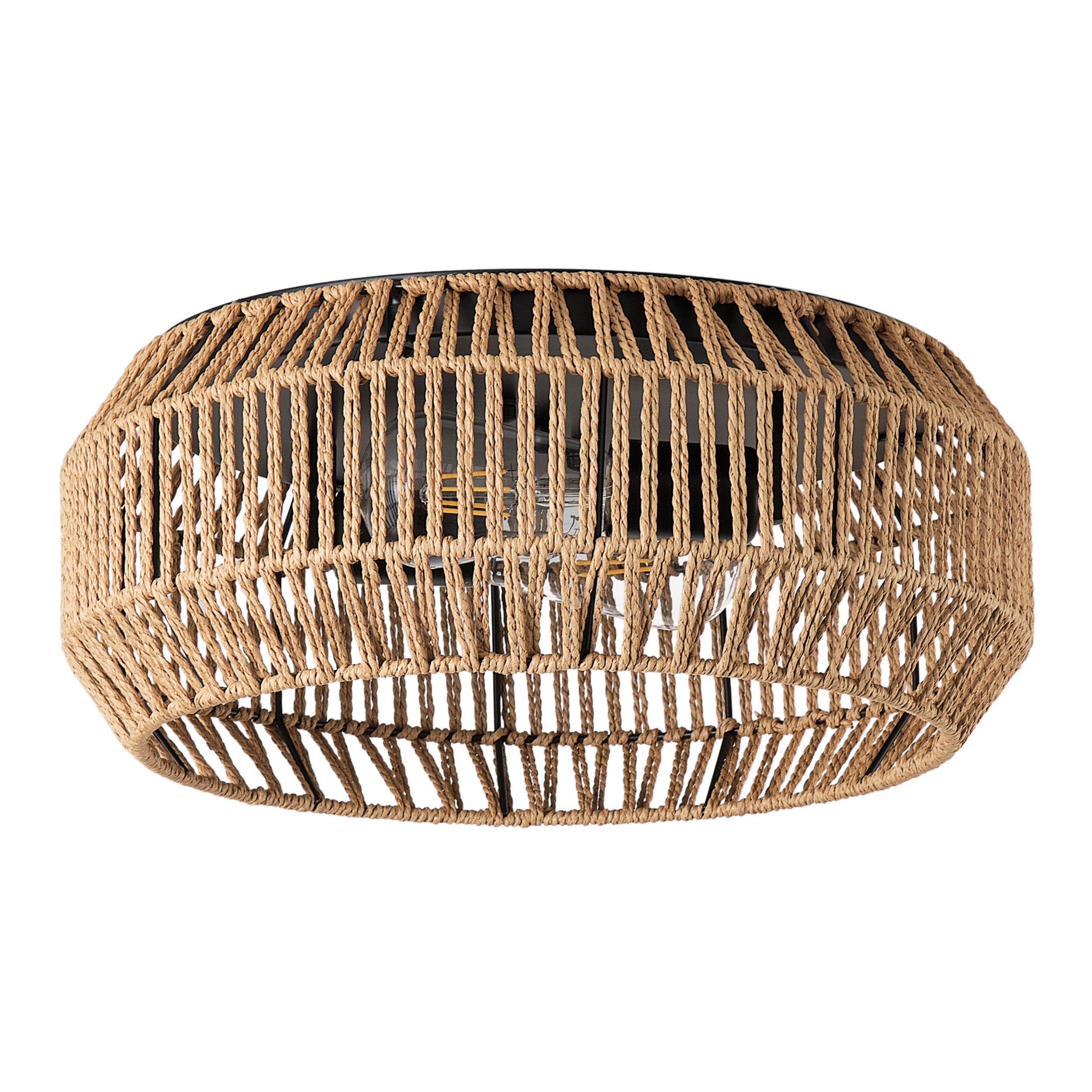 2-Lights Flush Mount | String Paper Openwork Shade | Unique Drum Design ...